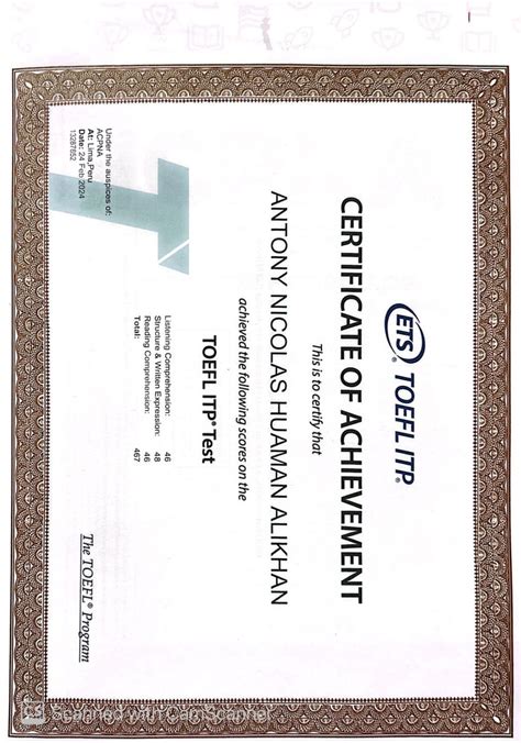 Im Thrilled To Announce That Ive Received My Toefl Itp Certificate