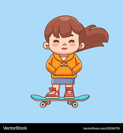 Cute Girl Playing Skateboard Glide Kawaii Chibi Vector Image