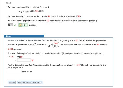 Solved Step 3 We Have Now Found The Population Function P Chegg Com