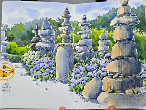 숙 ㅡ 돌탑을 실컷 보고 그림도 그리고 그러면서 돌은 나랑 안 맞아 했더니 딸 2호가 웃는다 그릴 돌멩이가 아직도