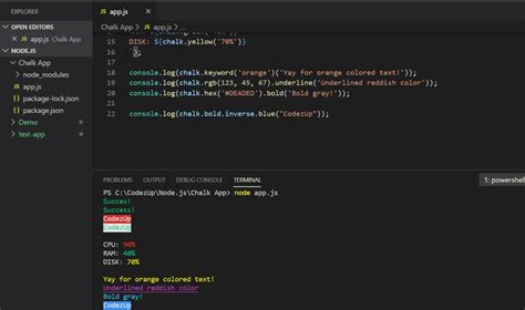 chalk library npm package in node js codez up