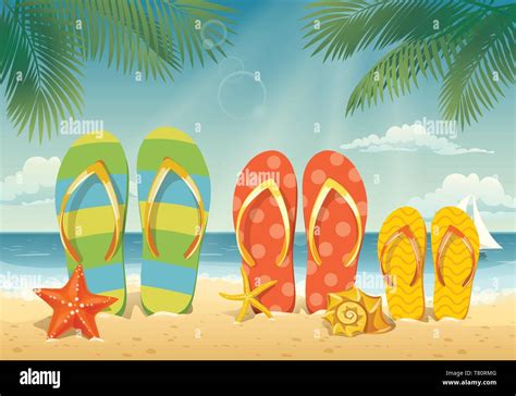 Vector Hello Summer Card Or Poster With Summer Flip Flops Stock Vector