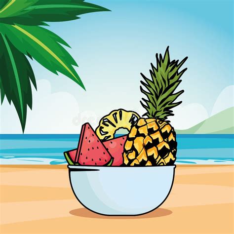 Fresh Fruits In Bowl Cartoon Stock Vector Illustration Of Bowl Fresh