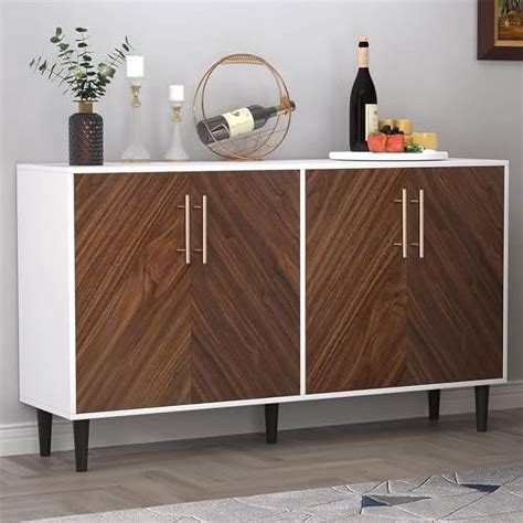 White Sideboard Buffet Cabinet With 4 Doors 58 Mid Century Coffee
