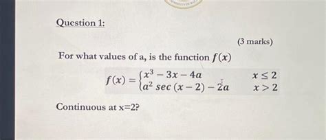 solved for what values of a is the function f x