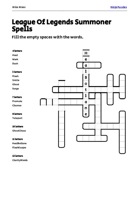 Free League Of Legends Summoner Spells Kriss Kross Puzzle Free