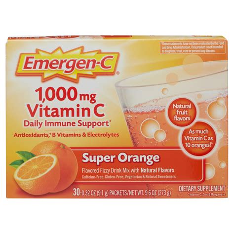 Emergen C 1000mg Vitamin C Powder For Immune Support Super Orange 30 Ct Itfresh