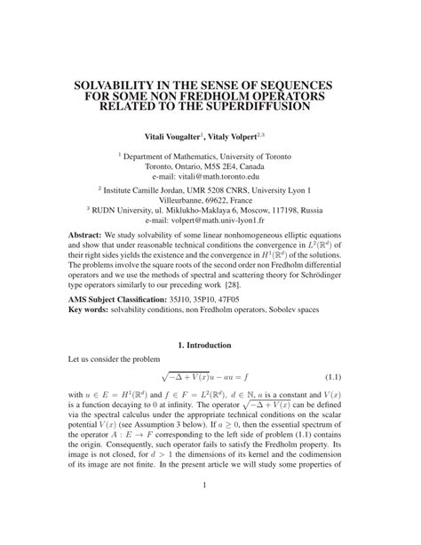 Pdf Solvability In The Sense Of Sequences For Some Non Fredholm Operators Related To The