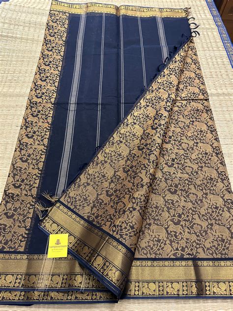 Vanasingaram Body Black Border Blue Rich Zari Border Cotton Saree