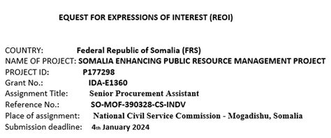 Senior Procurement Assistant Somali Jobs Somalijobs Somalia Jobs