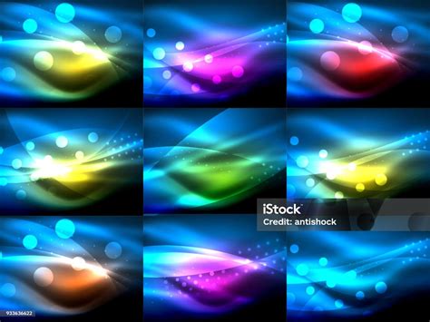 Set Von Neon Welle Hintergründe Mit Lichteffekten Vektor Kurvige Linien