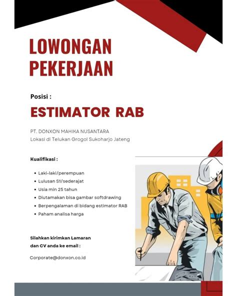 Lowongan Kerja April 2023 Estimator RAB PT Donxon Mahika Nusantara Di