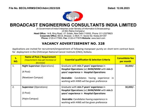 Becil Jobs Notification 2023 For 7 Posts Freshers Job Alert