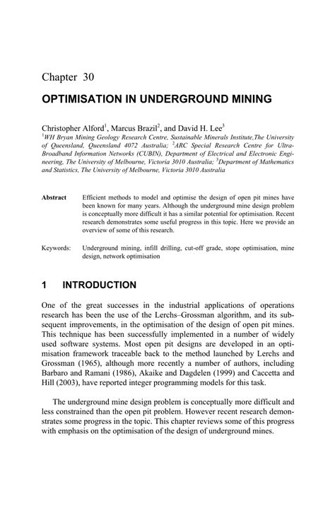 Pdf Optimisation In Underground Mining