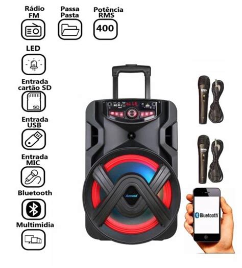 Caixa Amplificada Amvox Aca401 Tsumani 400w 12 Poleg Bluetooth Usb