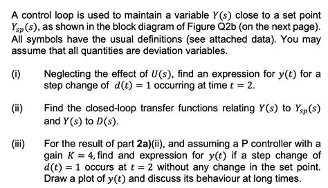 Solved A Control Loop Is Used To Maintain A Variable Y S Chegg Com