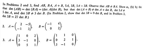 Solved In Problems 2 And 3 Find AB BA A B 5A 3B 5A3B Chegg Com