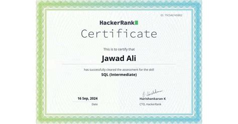 jawad ali on linkedin hackerrank skill certificate