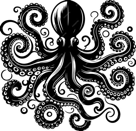 Octopus Silhouette Vector Illustration On Isolated White Background