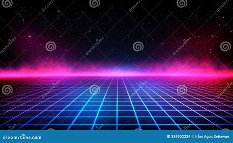 Futuristic Synthwave Grid Landscape With Pink And Blue Neon Glow Stock Illustration
