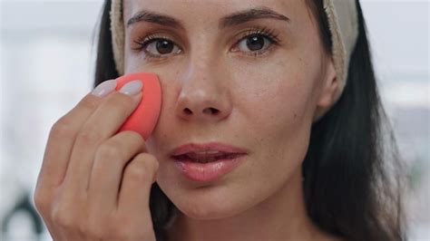 Premium Photo Pov Model Applying Foundation Indoors Portrait Lady Using Makeup Visage Sponge