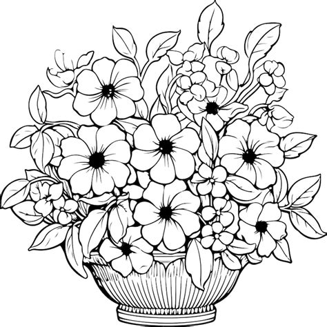 카네이션 꽃바구니를 묘사한 색칠하기 프리미엄 Ai 생성 벡터