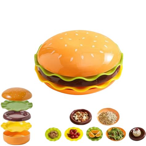 Plastic Hamburger Plates And Bowls Sets Novelty Stackable Burger