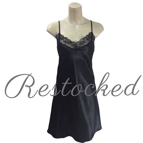 Plain Black Sexy Satin And Lace Chemise Nightie Plus Size Just For You