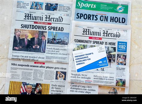 Florida Miami Herald Newspaper Front Page Headlines Hi Res Stock