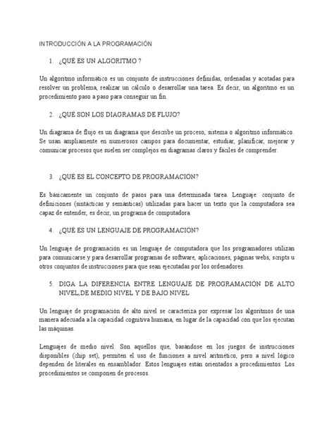 cuestionario sobre introduccion a la programacion pdf lenguaje de
