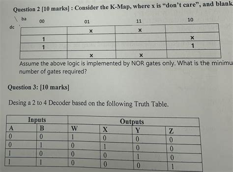 Solved Question 2 10 Marks Consider The K Map Where X