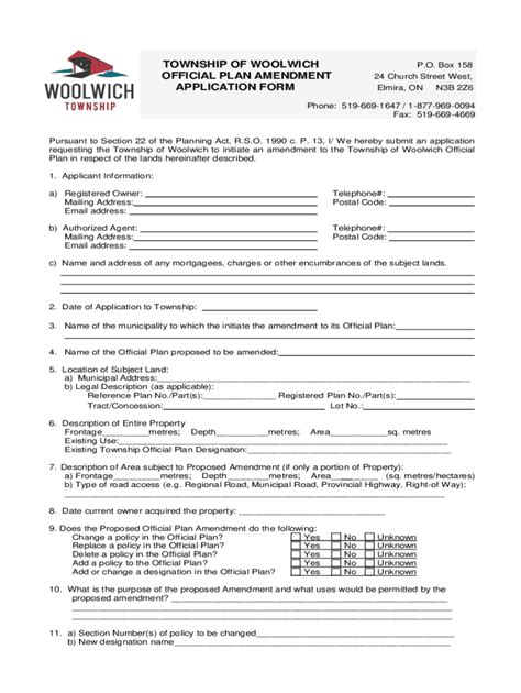 Fillable Online Fillable Online Official Plan Amendment Application Form Dot Fax Email Print