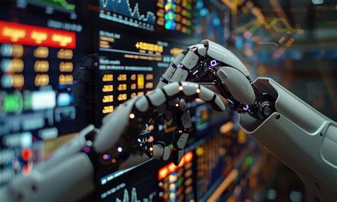 Robotic Hand Interacting With Financial Stock Data Premium Ai