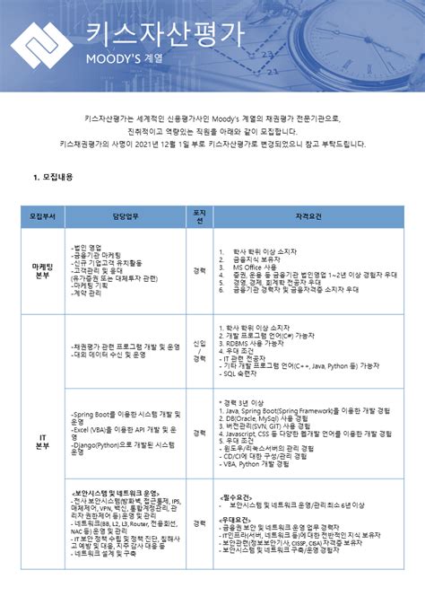 키스자산평가 채용공고 각 부문별 채용 공고 2022년 채용