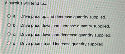 Solved A Surplus Will Tend Toa ﻿drive Price Up And