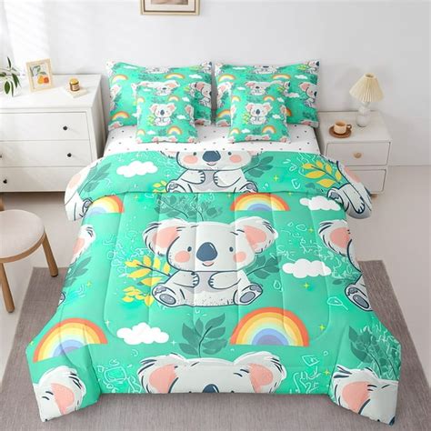Cartoon Koala Full Comforter Set 7 Pieces Cute Clouds Rainbow Comforters Full Bed In A Bag For