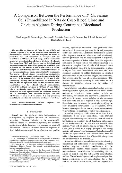 Pdf A Comparison Between The Performance Of S Cerevisiae Cells