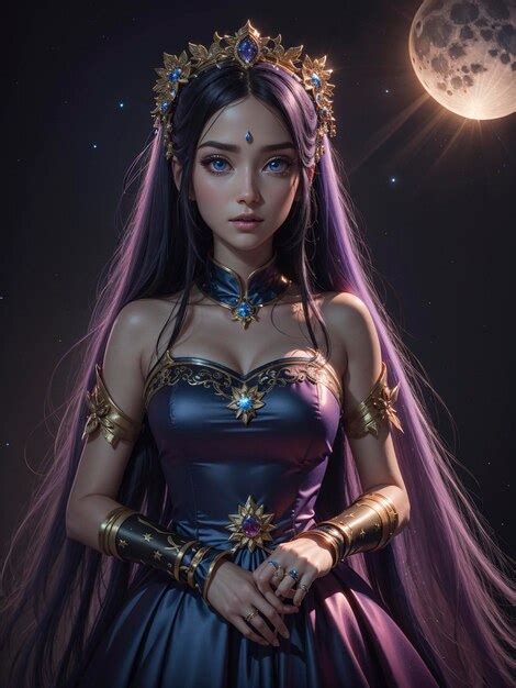 Estilo Pixar Princesa Da Lua E Cabelos Longos E Lisos Lindos Olhos