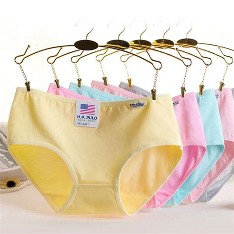 5 Pcslot Woman Underwear Cotton Panties Candy Color Cute Brief Ladies