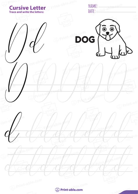 Cursive Letter D Worksheets Print Able Com