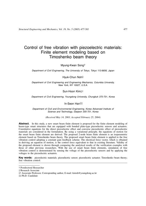 Pdf Control Of Free Vibration With Piezoelectric Materials Finite Element Modeling Based On