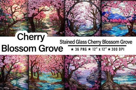 Stained Glass Cherry Blossom Grove Graphic By Aamo · Creative Fabrica