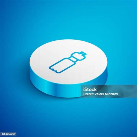 Garis Isometrik Botol Ikon Air Terisolasi Pada Latar Belakang Biru