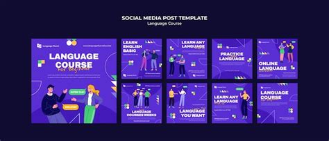 Premium Psd Language Classes Instagram Posts Collection With People