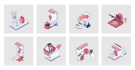 Online Shopping Isometric Icons Set Objects Ft 3d And Isometry Envato