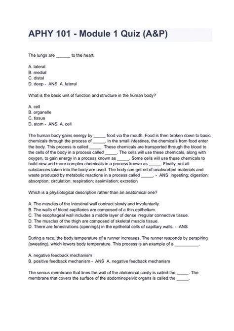 APHY Module Quiz A P Exam Questions And Answers All Verified A P Stuvia US