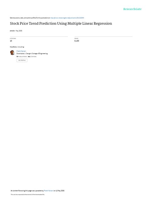 19 stock price trend predictionusing multiple linear regression pdf regression analysis