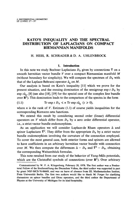 Pdf Katos Inequality And Spectral Distribution Of Laplacians On Compact Riemannian Manifold