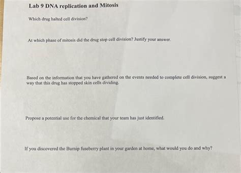 Solved Lab 9 DNA Replication And Mitosis MITOSIS LAB DA