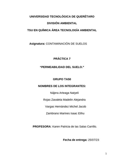 Practica 7cs Pdf Permeabilidad Ciencias De La Tierra Filtración